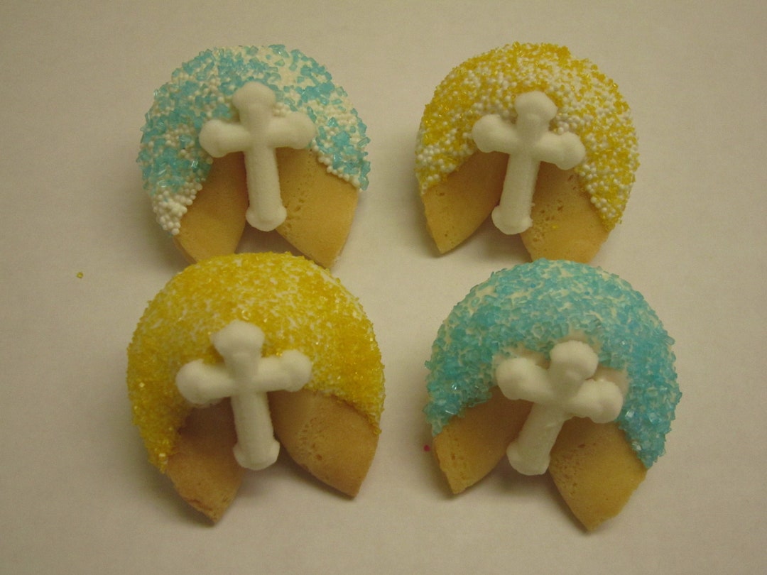 12 EASTER CROSS, Blue & Yellow Fortune Cookies, Baby Shower, Baptism ...