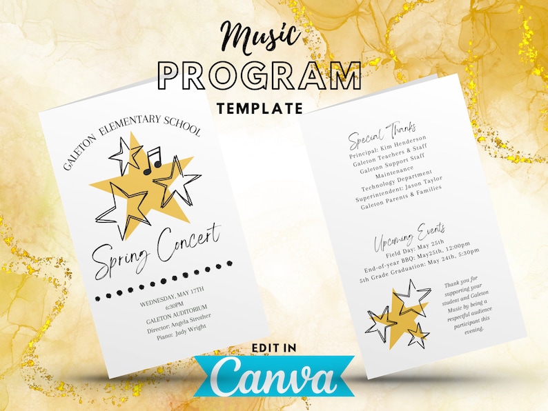 Music Program TEMPLATE, Instant Digital Download, Edit in Canva, Choir ...