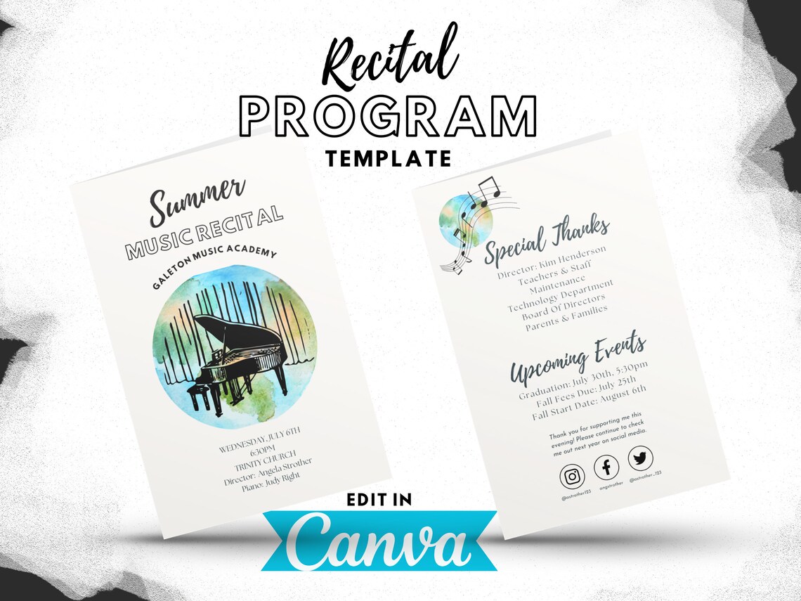 Music Program TEMPLATE, Instant Digital Download, Edit in Canva, Choir ...