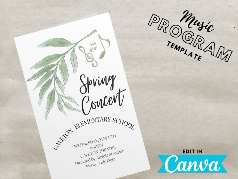 Music Program TEMPLATE, Instant Digital Download, Edit in Canva, Choir ...