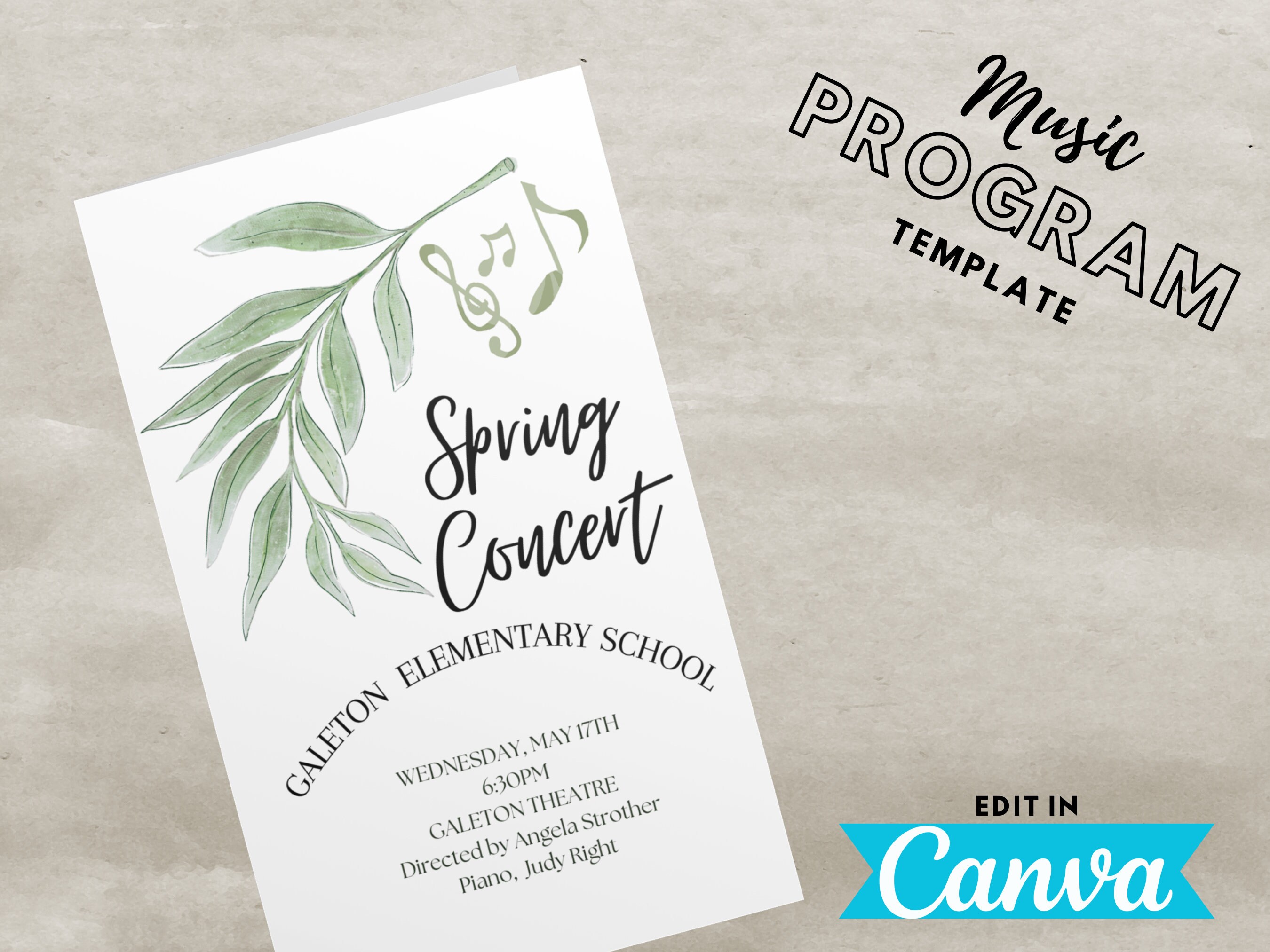 Music Program TEMPLATE, Instant Digital Download, Edit in Canva, Choir ...