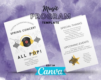 Music Program TEMPLATE, Instant Digital Download, Edit in Canva, Choir ...