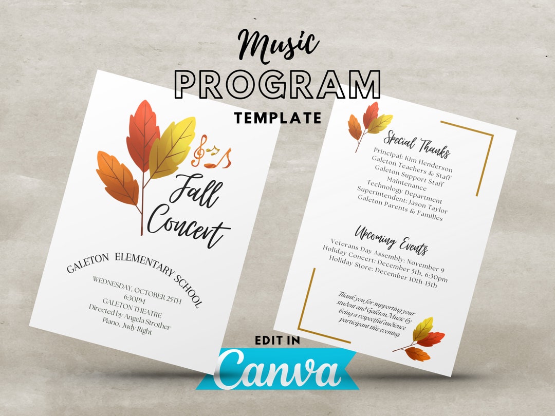 Music Program TEMPLATE, Fall, Instant Digital Download, Edit in Canva ...