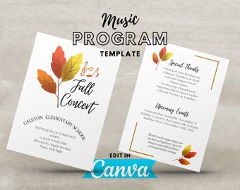 Music Program TEMPLATE, Instant Digital Download, Edit in Canva, Choir ...