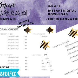 Music Program TEMPLATE, Instant Digital Download, Edit in Canva, Choir ...