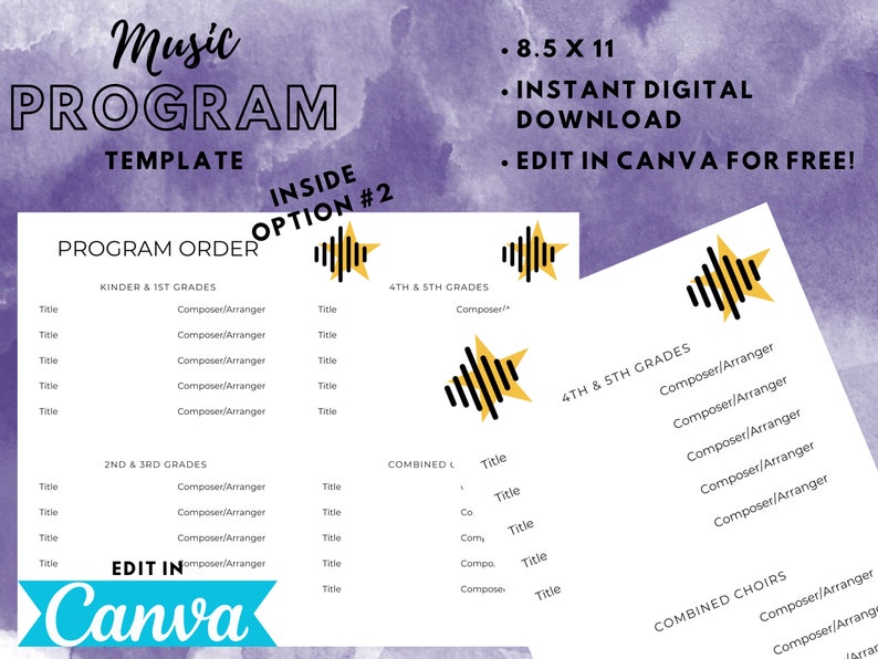 Music Program TEMPLATE, Instant Digital Download, Edit in Canva, Choir ...