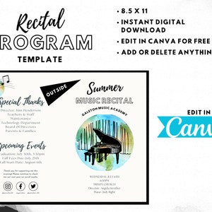 Music Program TEMPLATE, Instant Digital Download, Edit in Canva, Choir ...