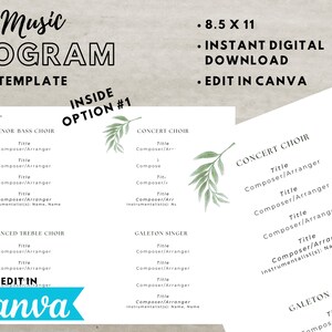 Music Program TEMPLATE, Instant Digital Download, Edit in Canva, Choir ...