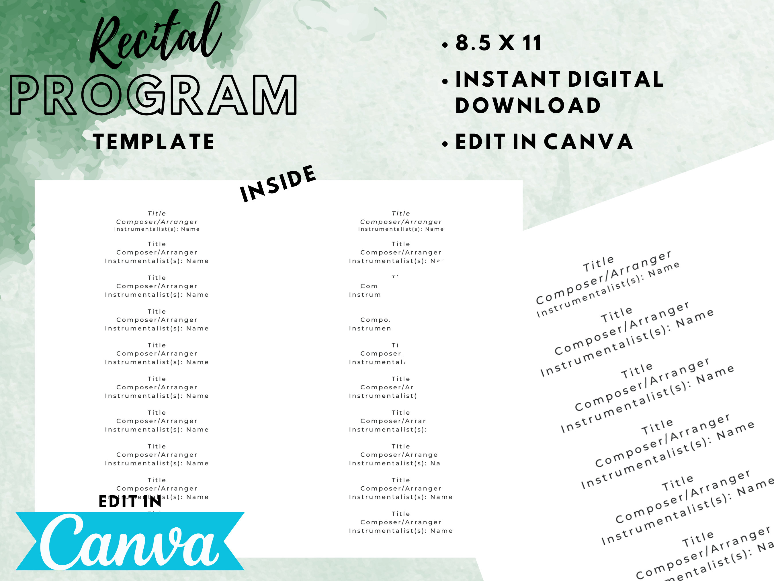 Music Program TEMPLATE, Instant Digital Download, Edit in Canva, Choir ...
