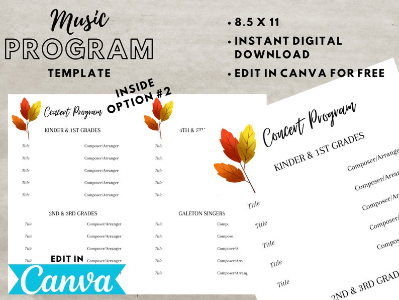 Music Program TEMPLATE, Fall, Instant Digital Download, Edit in Canva ...