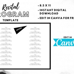 Music Program TEMPLATE, Instant Digital Download, Edit in Canva, Choir ...