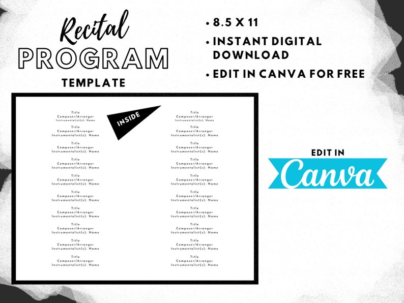 Music Program TEMPLATE, Instant Digital Download, Edit in Canva, Choir ...
