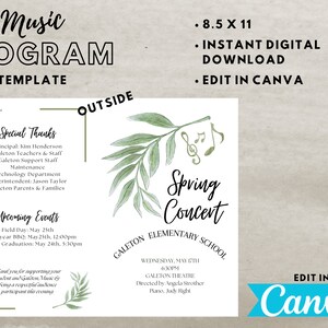 Music Program TEMPLATE, Instant Digital Download, Edit in Canva, Choir ...