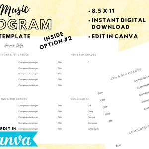 Music Program Template, Concert Recital, Editable in Canva (digital ...