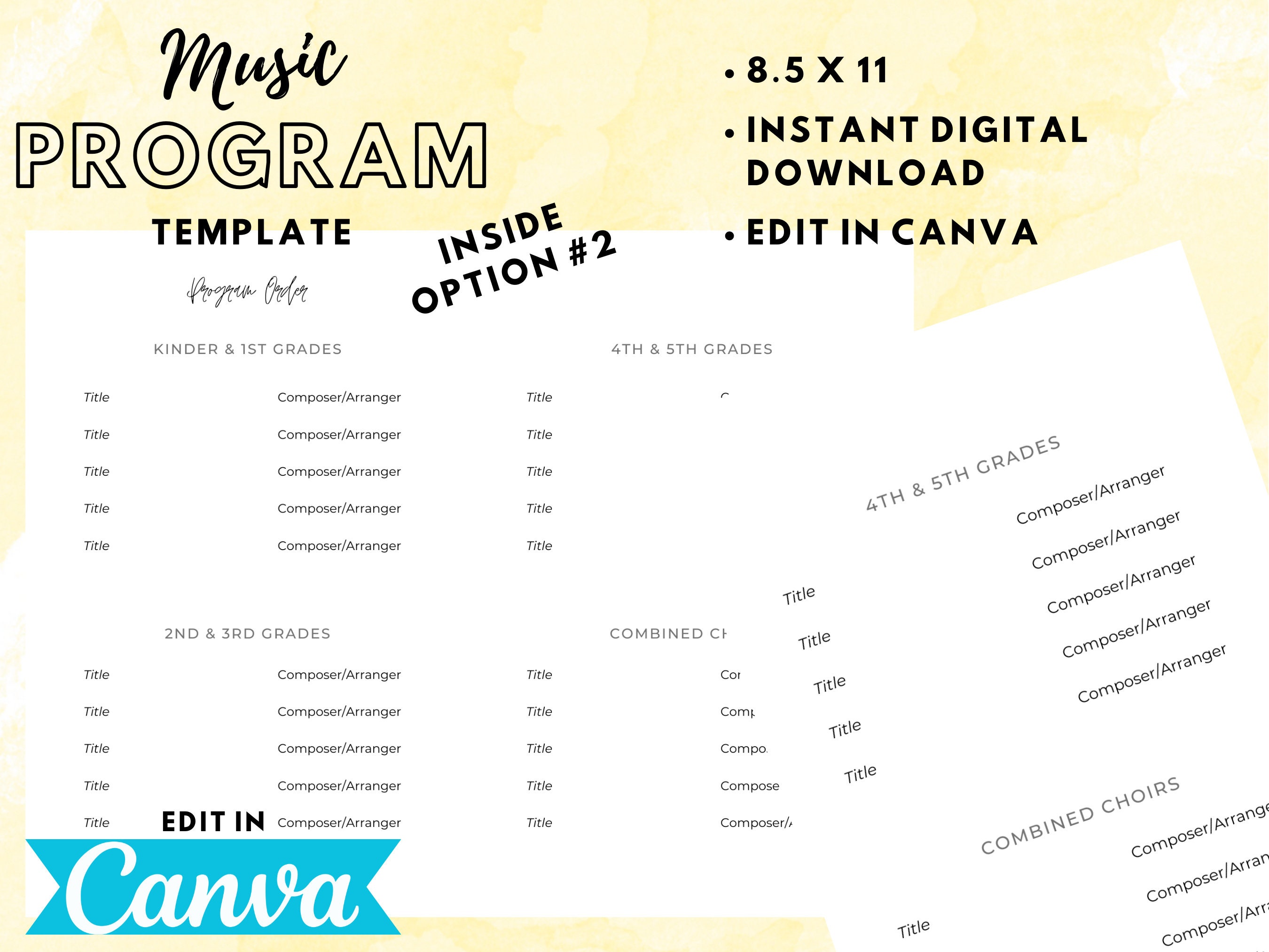 Music Program TEMPLATE, Instant Digital Download, Edit in Canva, Choir ...
