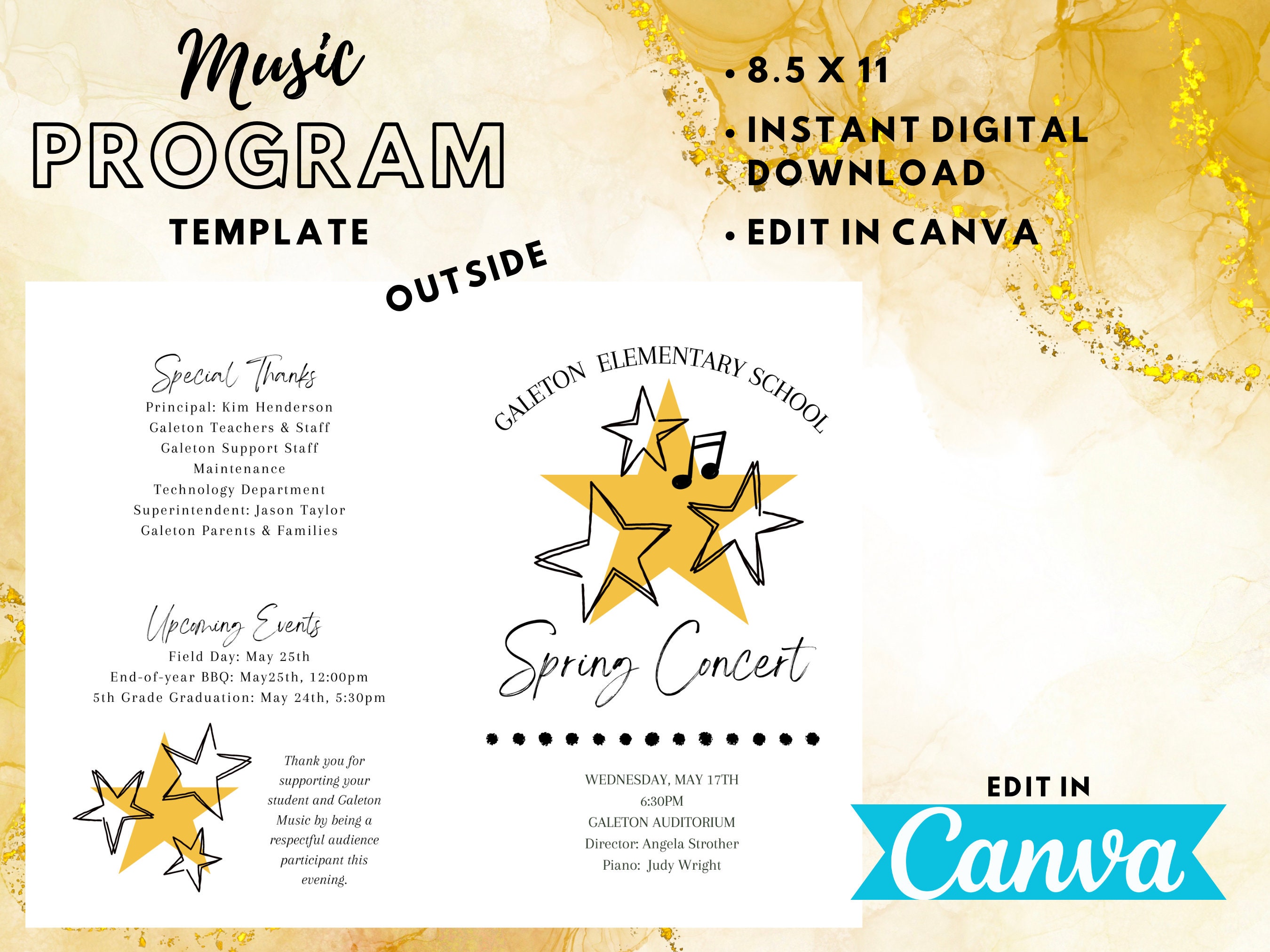 Music Program TEMPLATE, Instant Digital Download, Edit in Canva, Choir ...