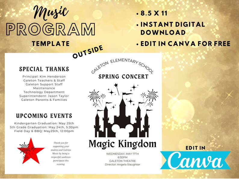 Music Program TEMPLATE, Instant Digital Download, Edit in Canva, Choir ...