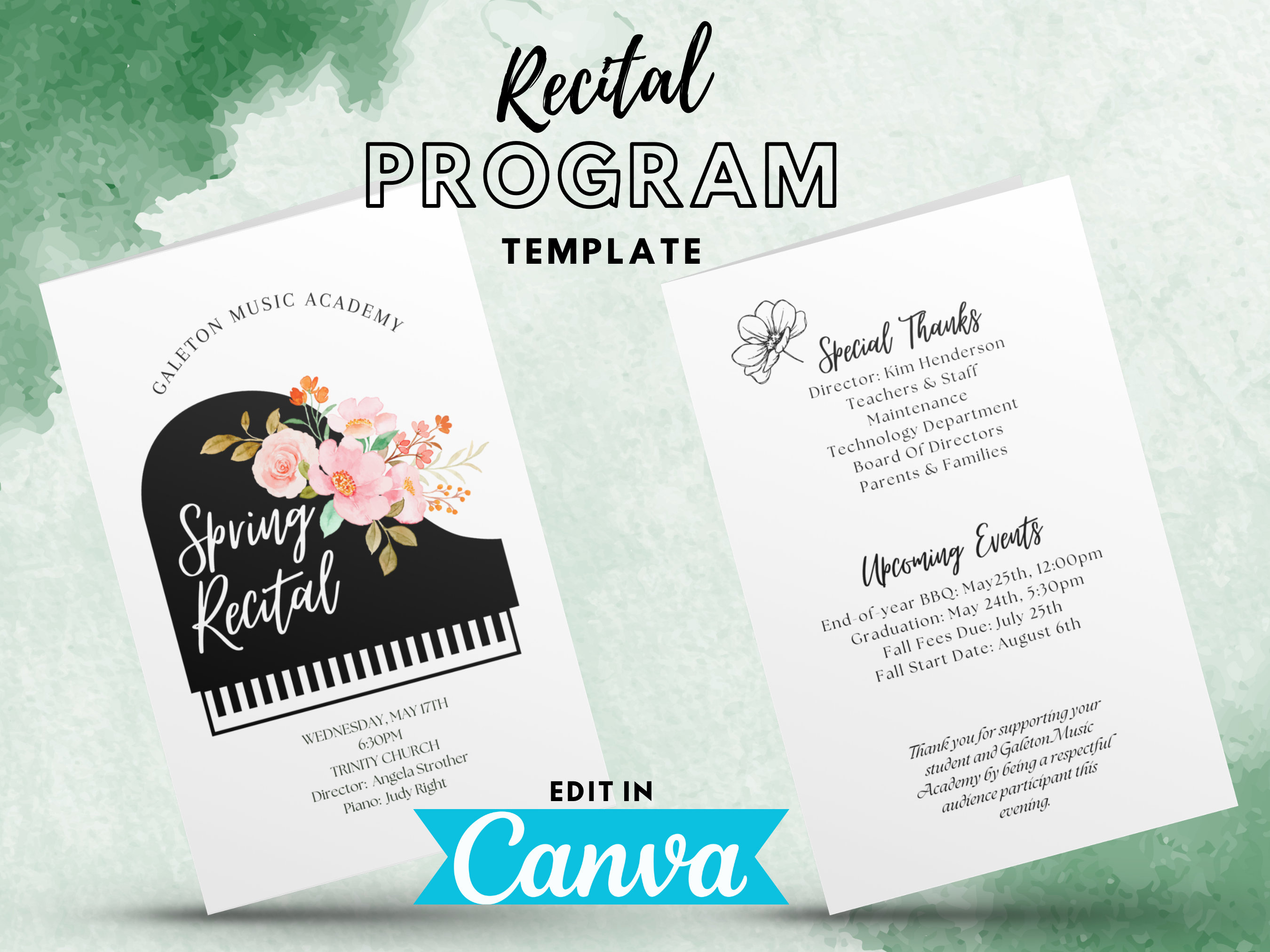 Music Program TEMPLATE, Instant Digital Download, Edit in Canva, Choir ...
