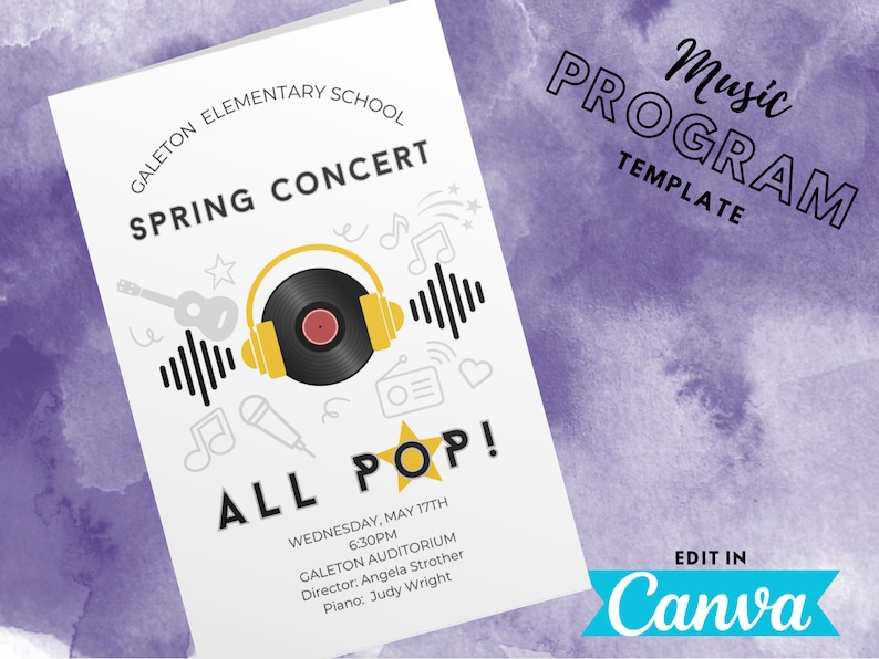 Music Program TEMPLATE, Instant Digital Download, Edit in Canva, Choir ...