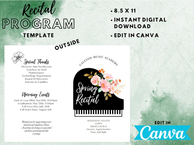 Music Program TEMPLATE, Instant Digital Download, Edit in Canva, Choir ...