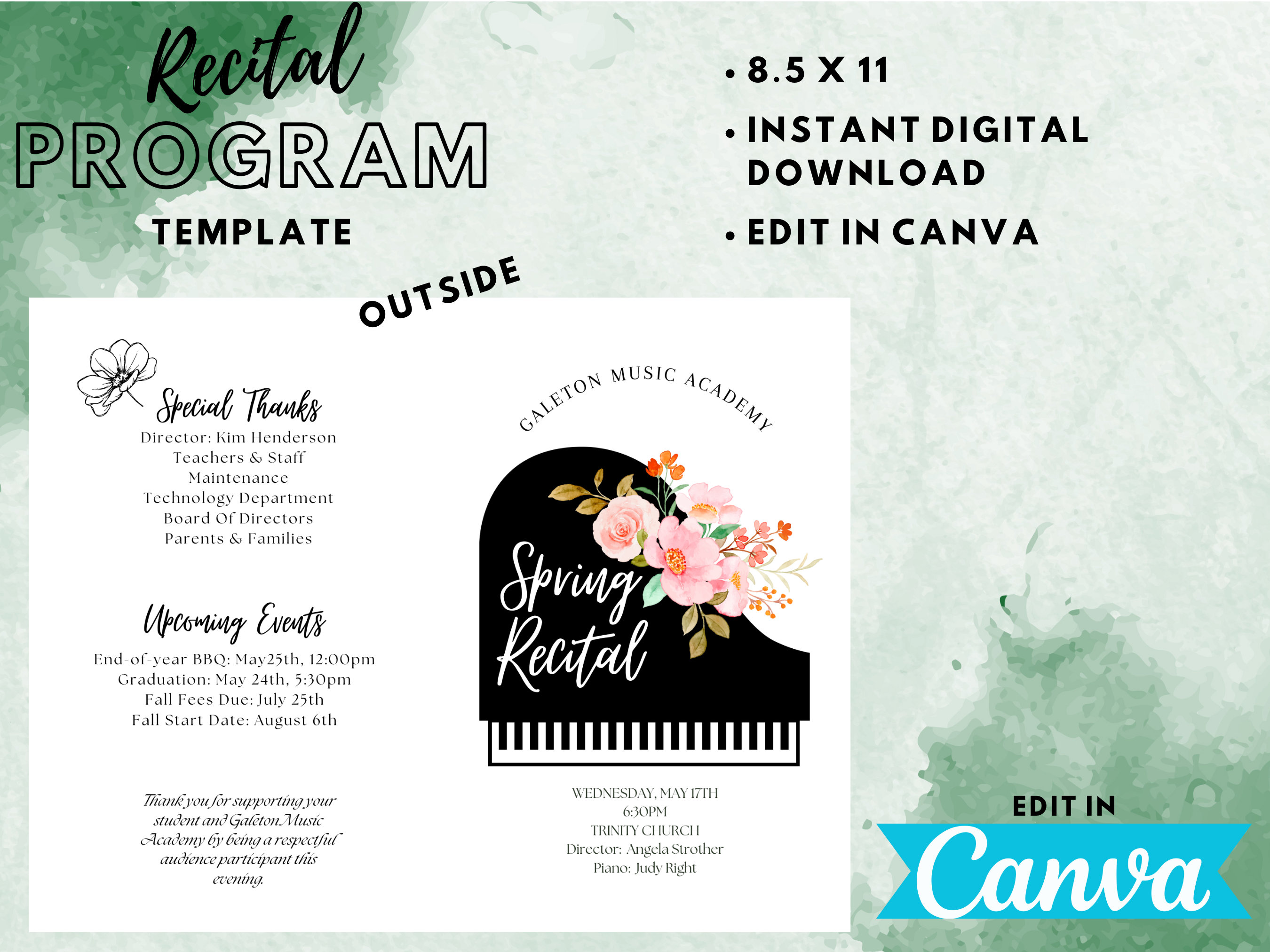 Music Program TEMPLATE, Instant Digital Download, Edit in Canva, Choir ...