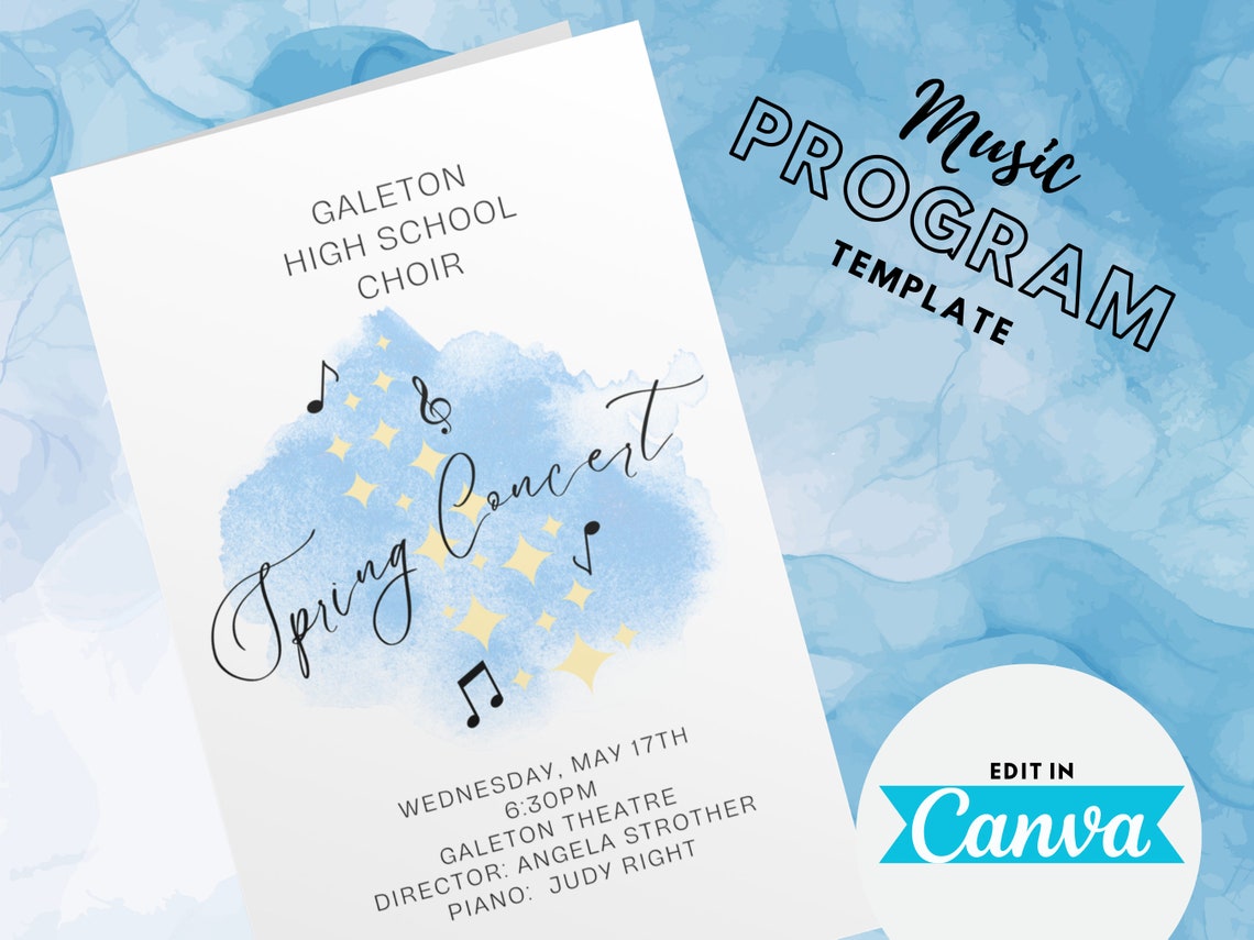Music Program TEMPLATE, Instant Digital Download, Edit in Canva, Choir ...