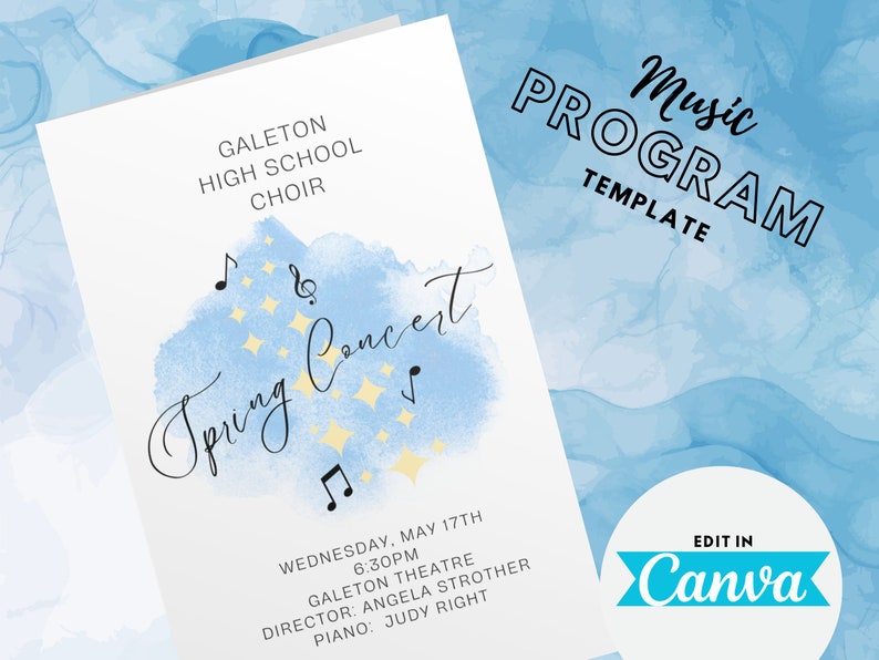 Music Program TEMPLATE, Instant Digital Download, Edit in Canva, Choir ...