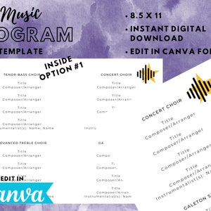 Music Program TEMPLATE, Instant Digital Download, Edit in Canva, Choir ...