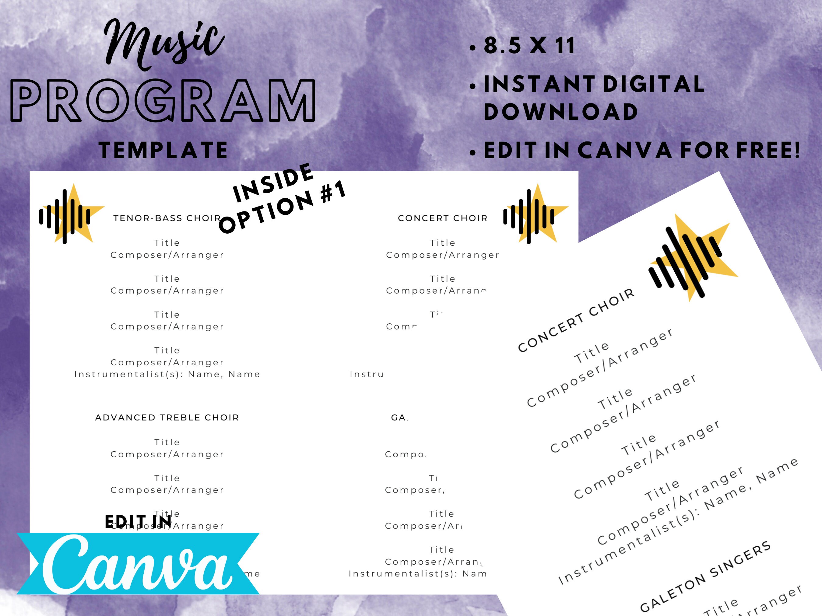 Music Program TEMPLATE, Instant Digital Download, Edit in Canva, Choir ...