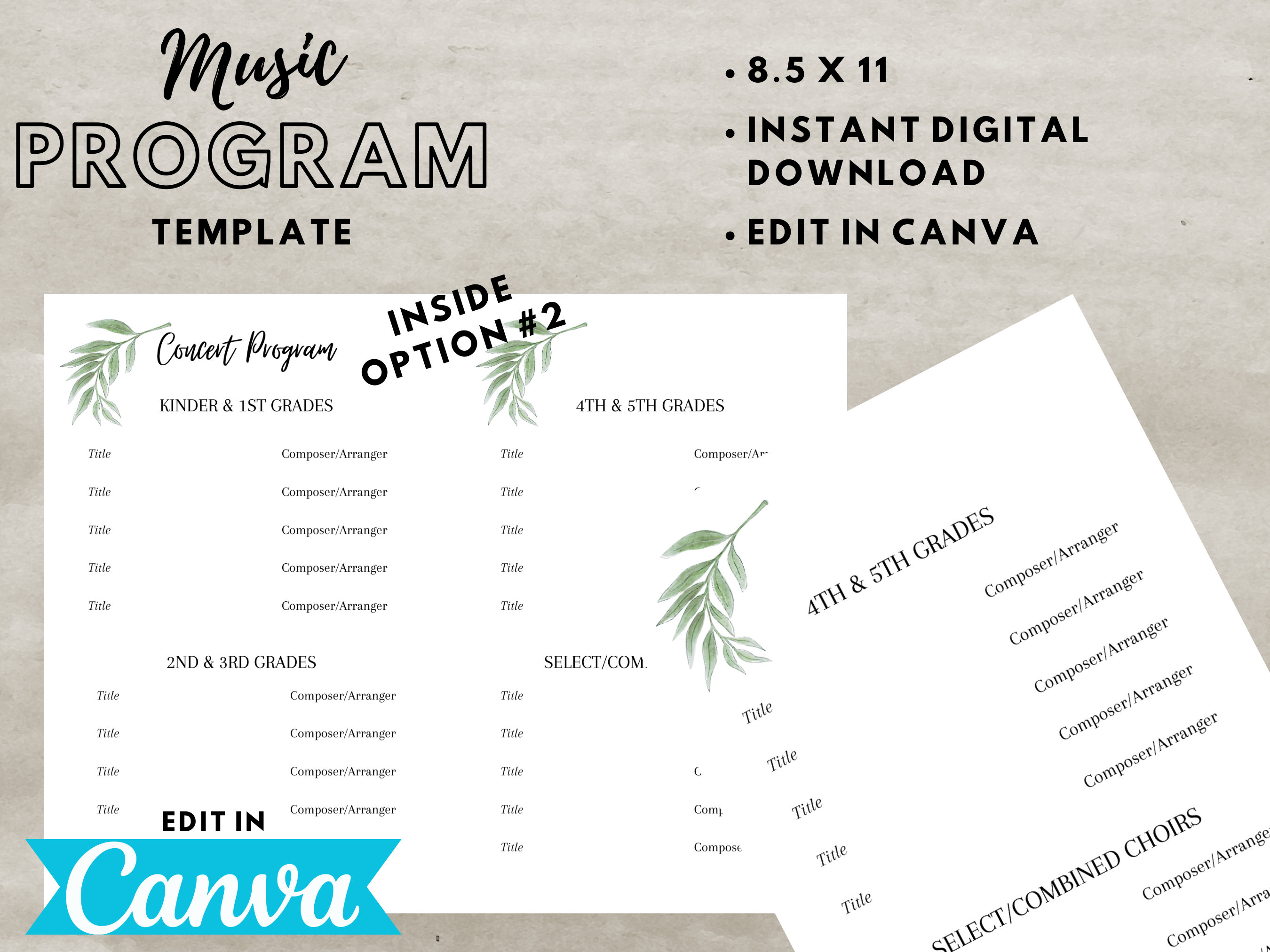 Music Program TEMPLATE, Instant Digital Download, Edit in Canva, Choir ...