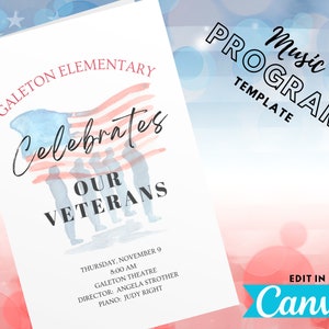 Veterans Day Music Program Template, Canva Editable (digital Download ...