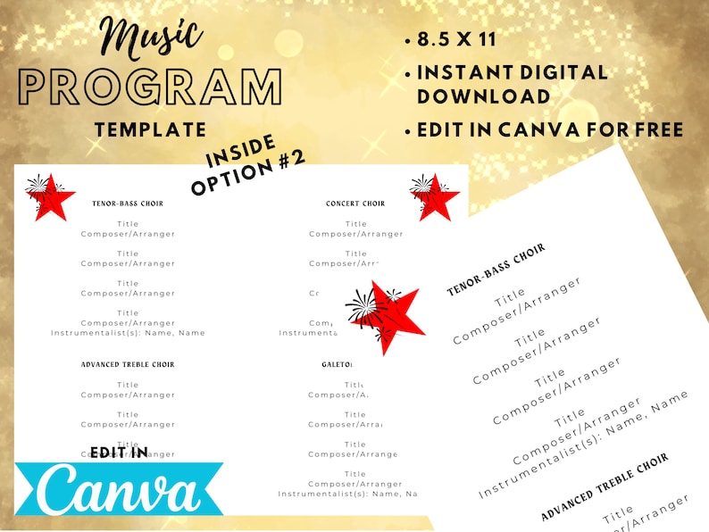 Music Program TEMPLATE, Instant Digital Download, Edit in Canva, Choir ...