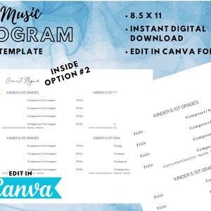 Music Program TEMPLATE, Instant Digital Download, Edit in Canva, Choir ...