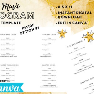Music Program TEMPLATE, Instant Digital Download, Edit in Canva, Choir ...