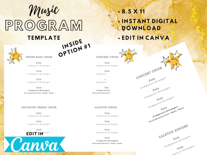 Music Program TEMPLATE, Instant Digital Download, Edit in Canva, Choir ...