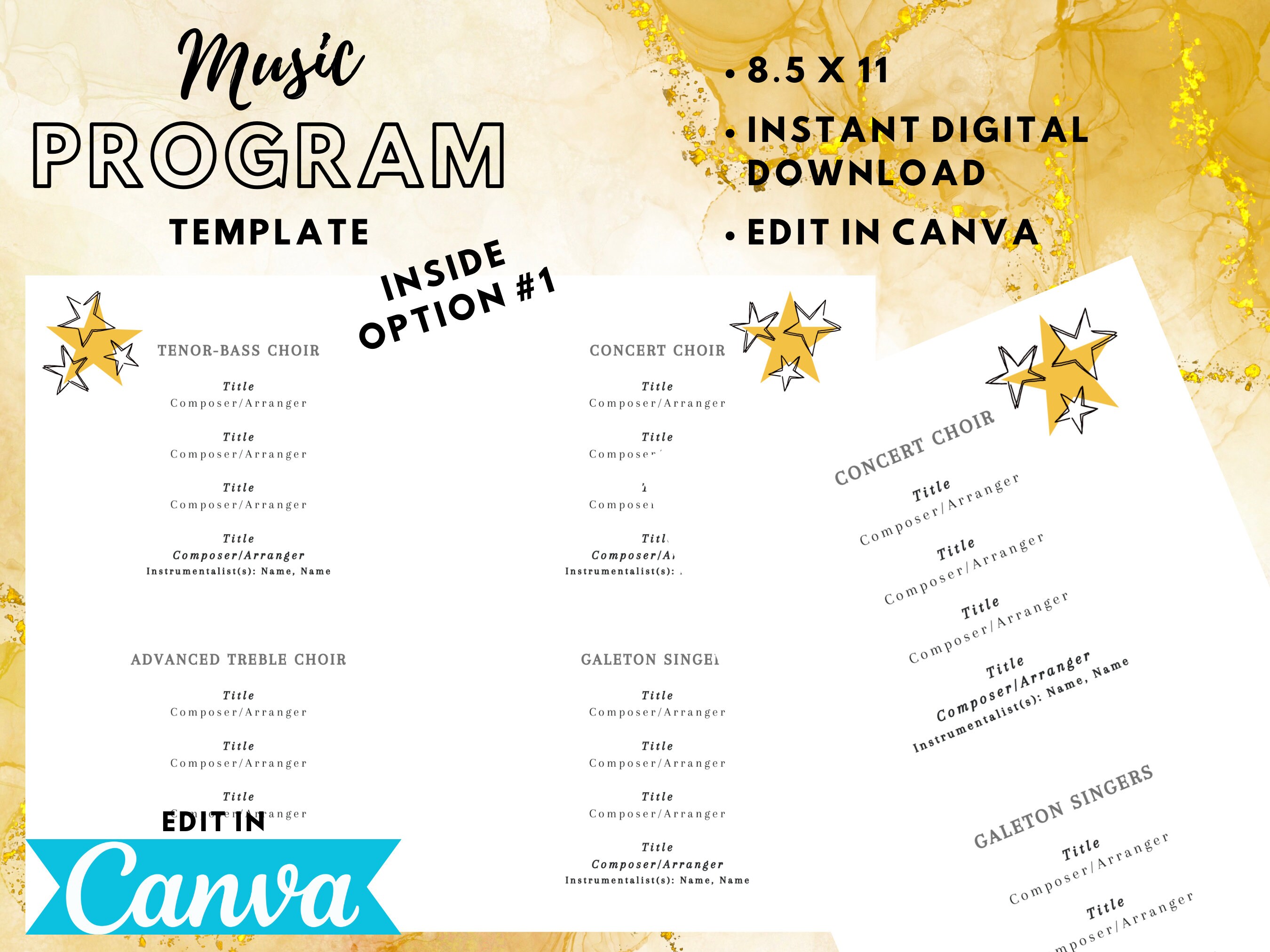 Music Program TEMPLATE, Instant Digital Download, Edit in Canva, Choir ...