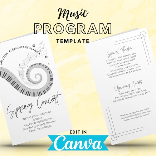 Music Program TEMPLATE Instant Digital Download Edit in - Etsy