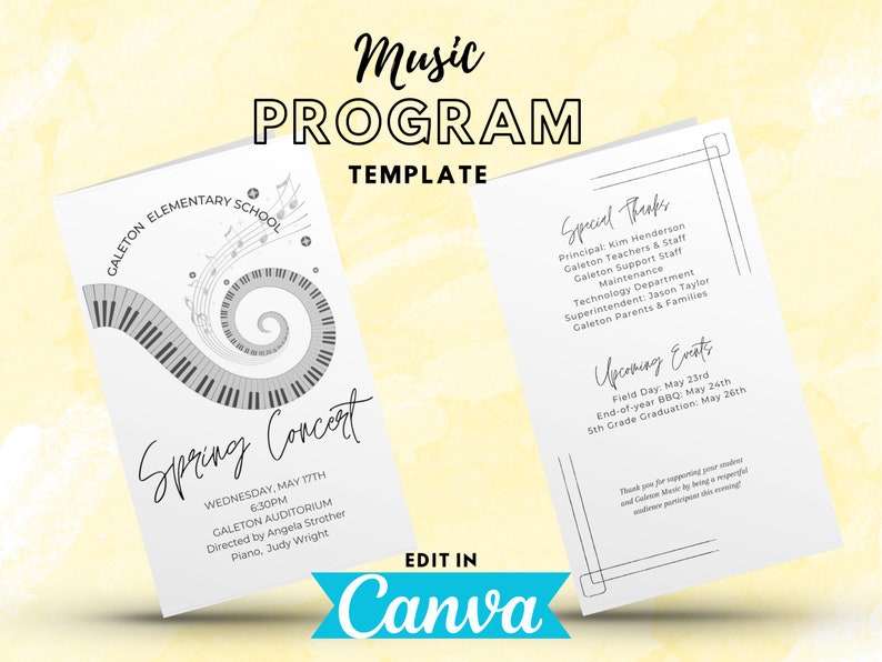 Music Program TEMPLATE, Instant Digital Download, Edit in Canva, Choir ...