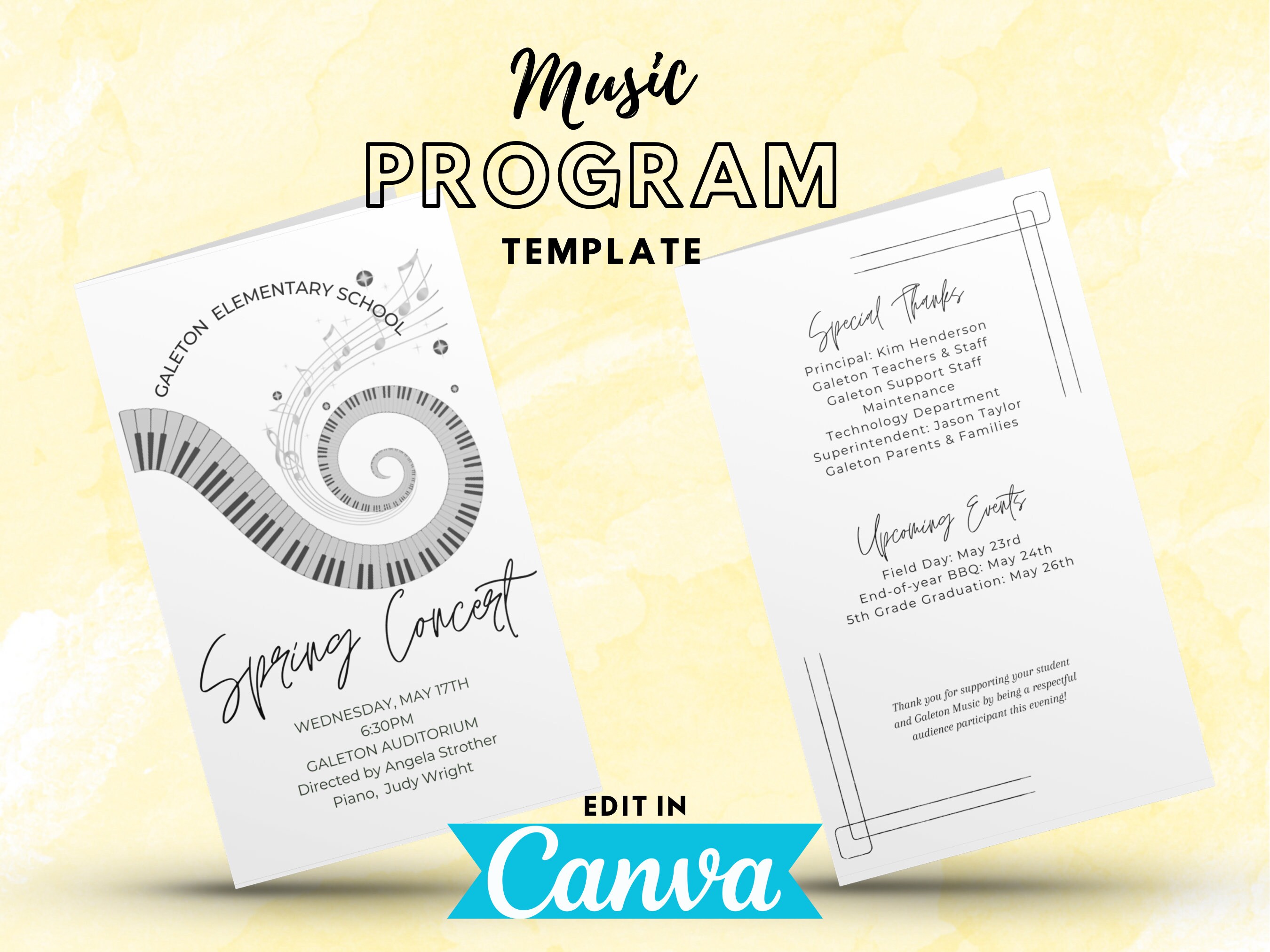 Music Program TEMPLATE, Instant Digital Download, Edit in Canva, Choir ...
