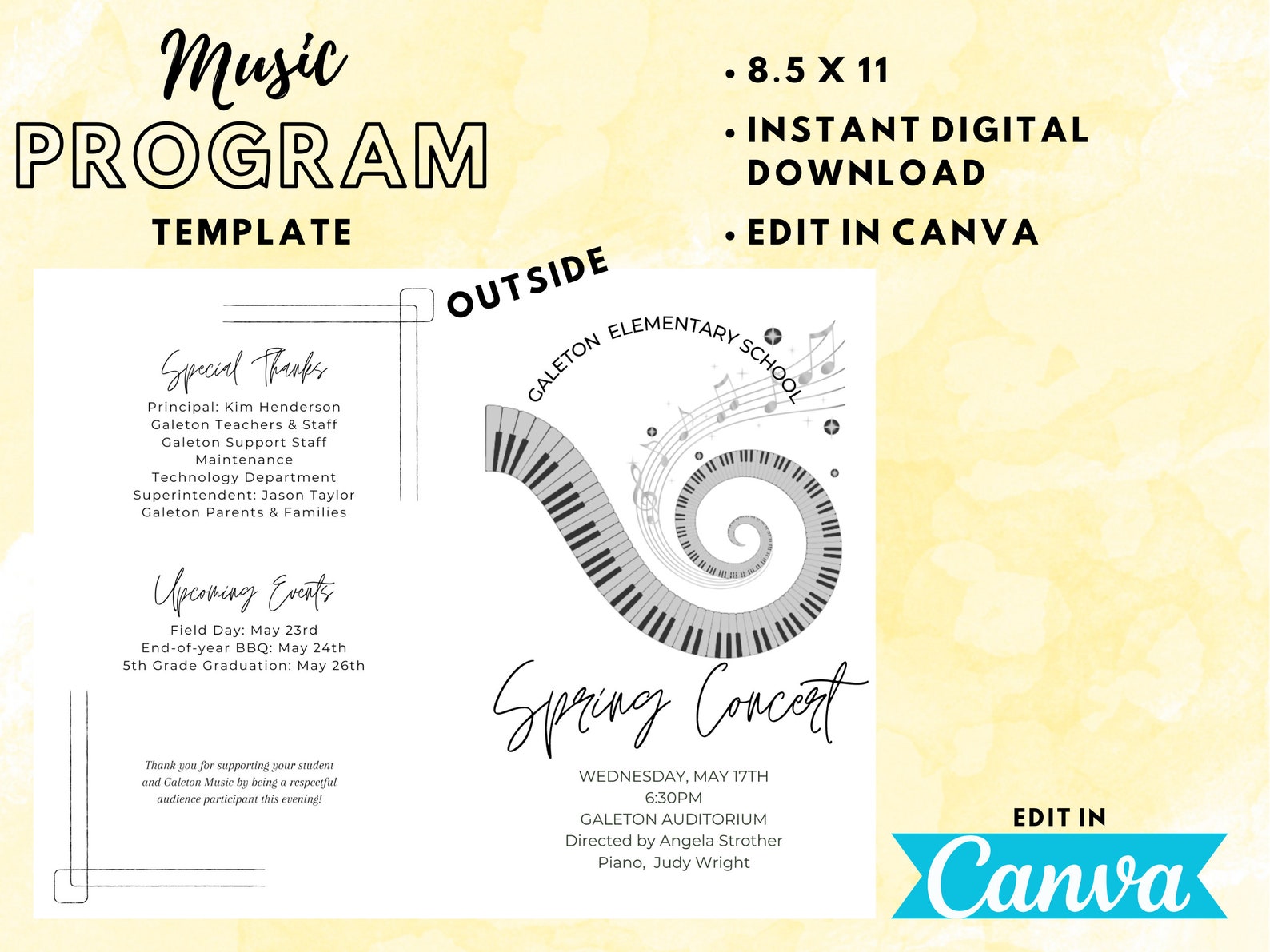 Music Program TEMPLATE, Instant Digital Download, Edit in Canva, Choir ...