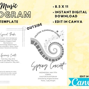 Music Program Template, Concert Recital, Editable in Canva (digital ...