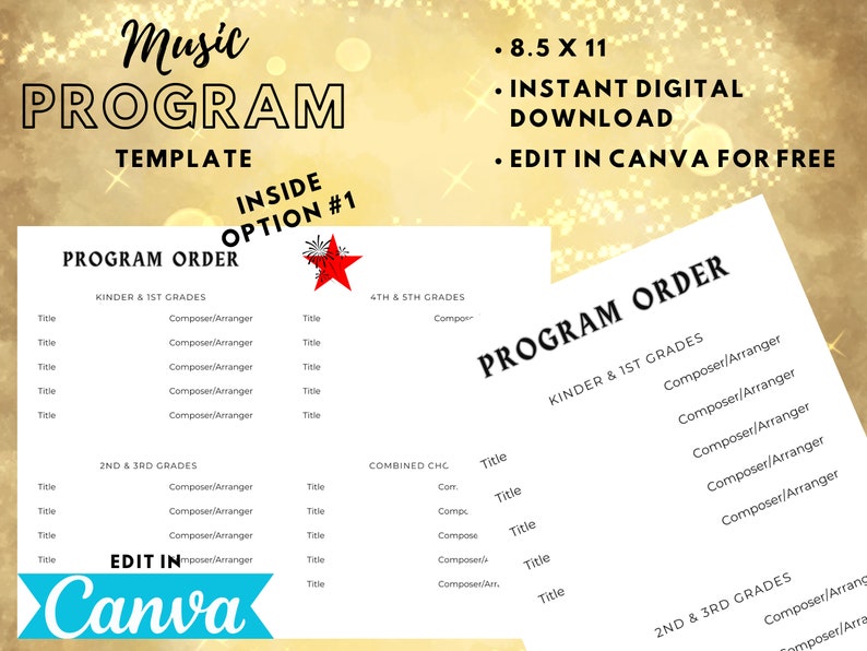 Music Program TEMPLATE, Instant Digital Download, Edit in Canva, Choir ...