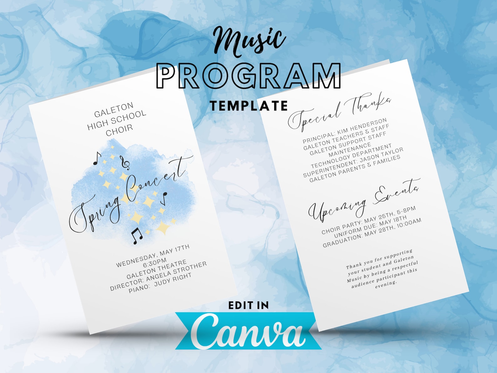 Music Program TEMPLATE, Instant Digital Download, Edit in Canva, Choir ...