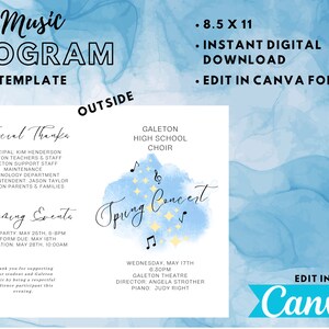 Music Program TEMPLATE, Instant Digital Download, Edit in Canva, Choir ...