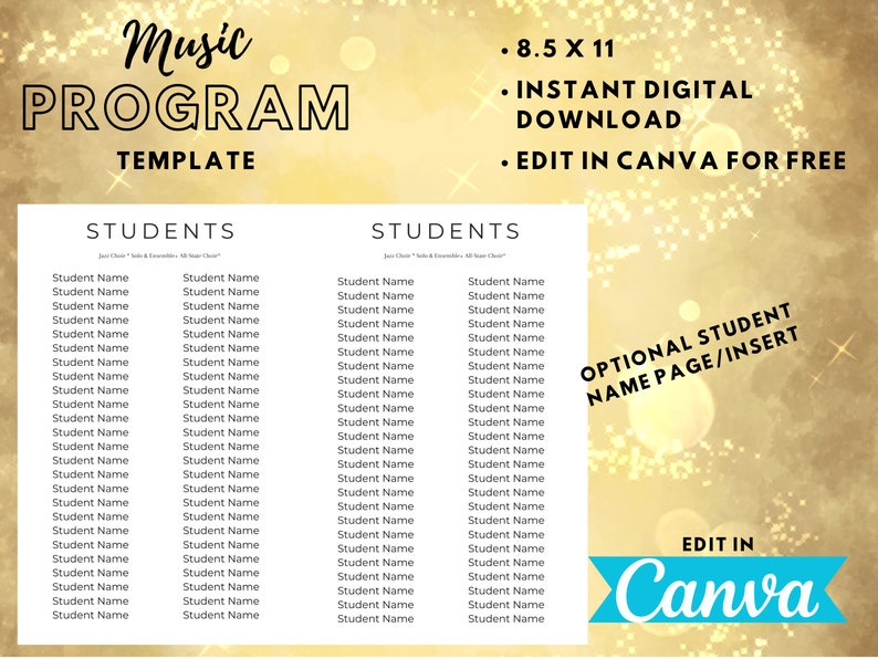Music Program TEMPLATE, Instant Digital Download, Edit in Canva, Choir ...