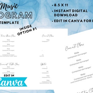 Music Program TEMPLATE, Instant Digital Download, Edit in Canva, Choir ...