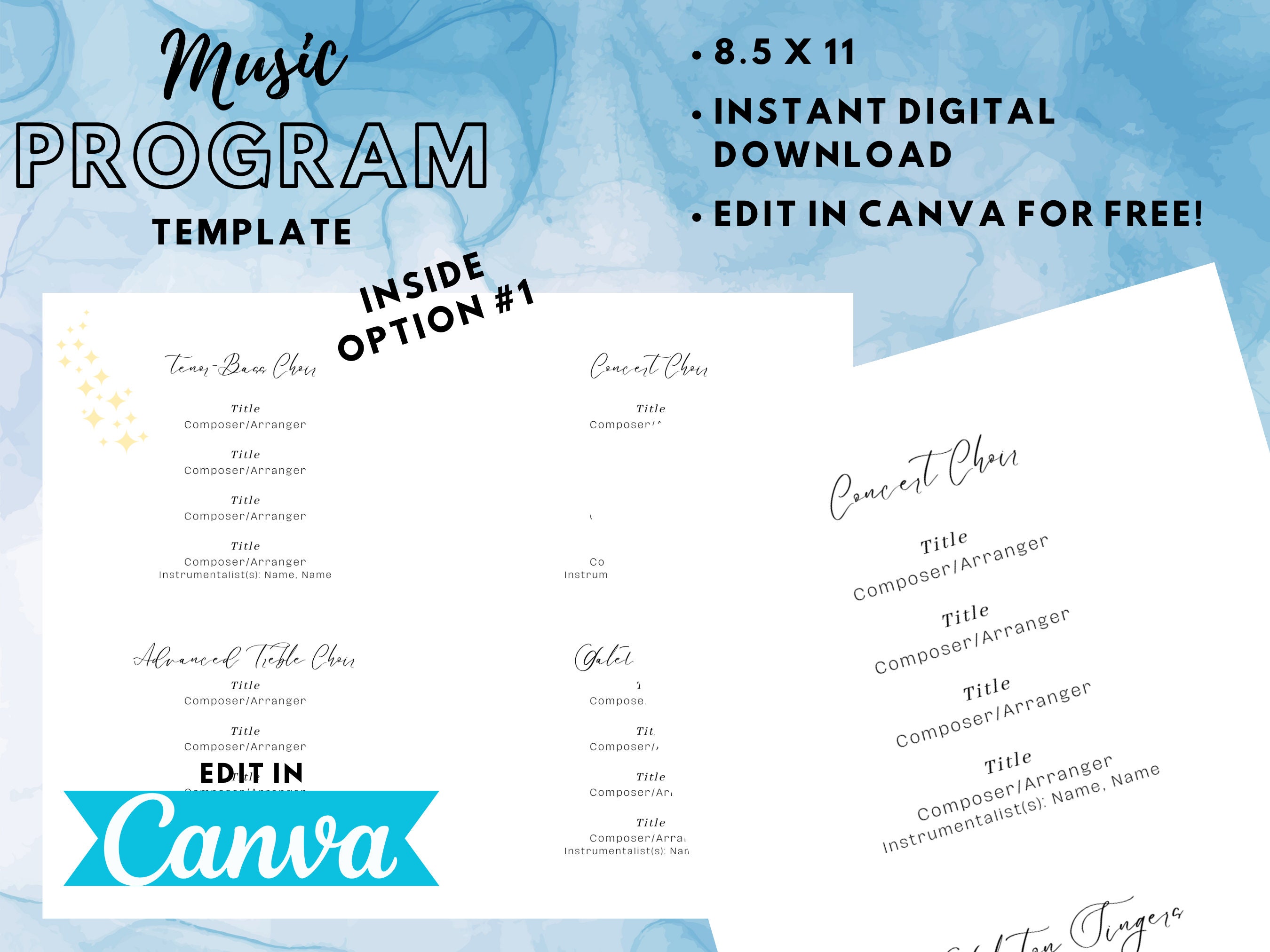 Music Program TEMPLATE, Instant Digital Download, Edit in Canva, Choir ...