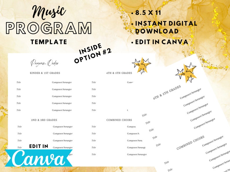 Music Program TEMPLATE, Instant Digital Download, Edit in Canva, Choir ...