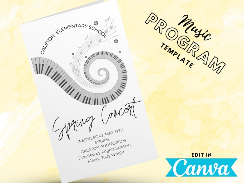 Music Program TEMPLATE, Instant Digital Download, Edit in Canva, Choir ...