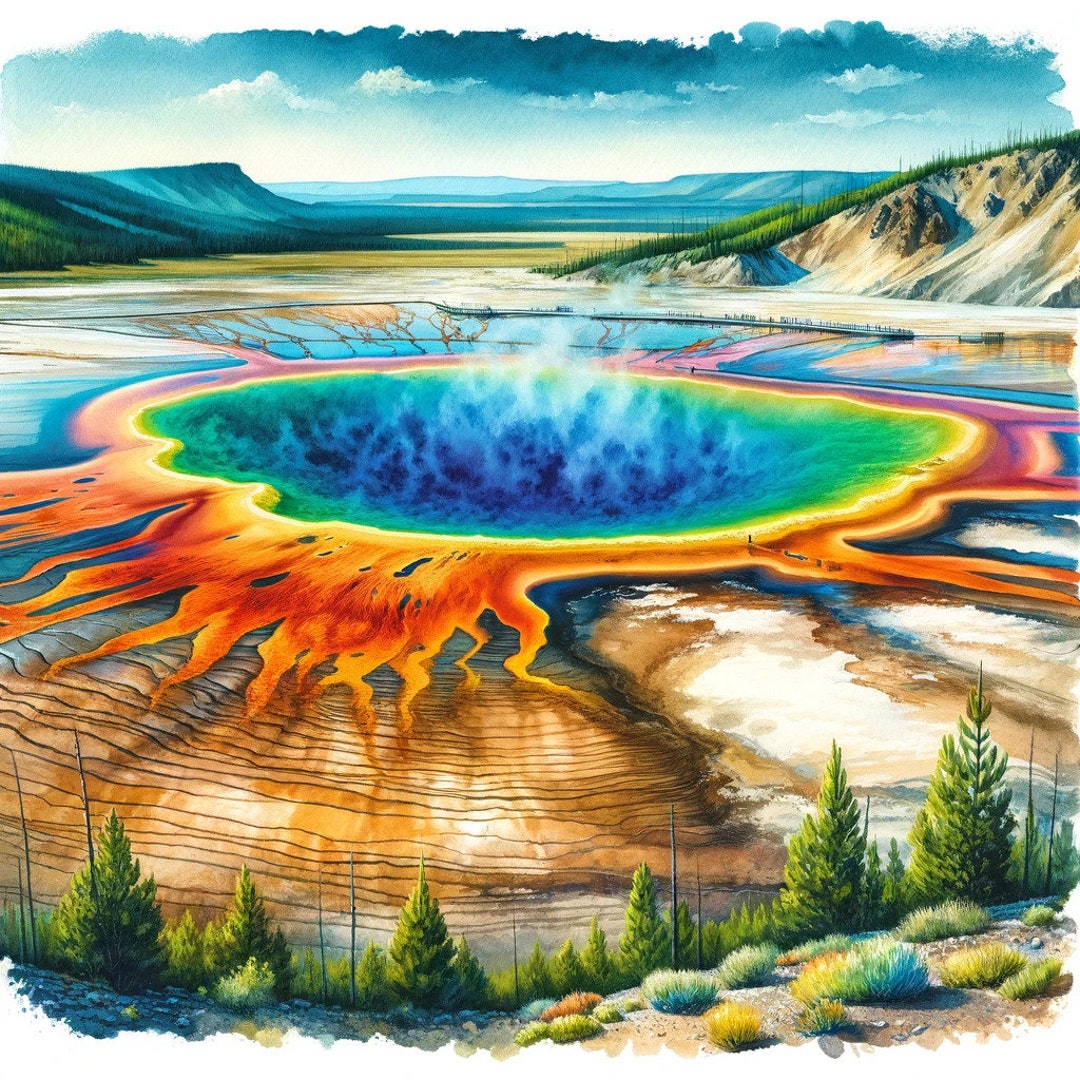 Grand Prismatic Spring Watercolor - Etsy